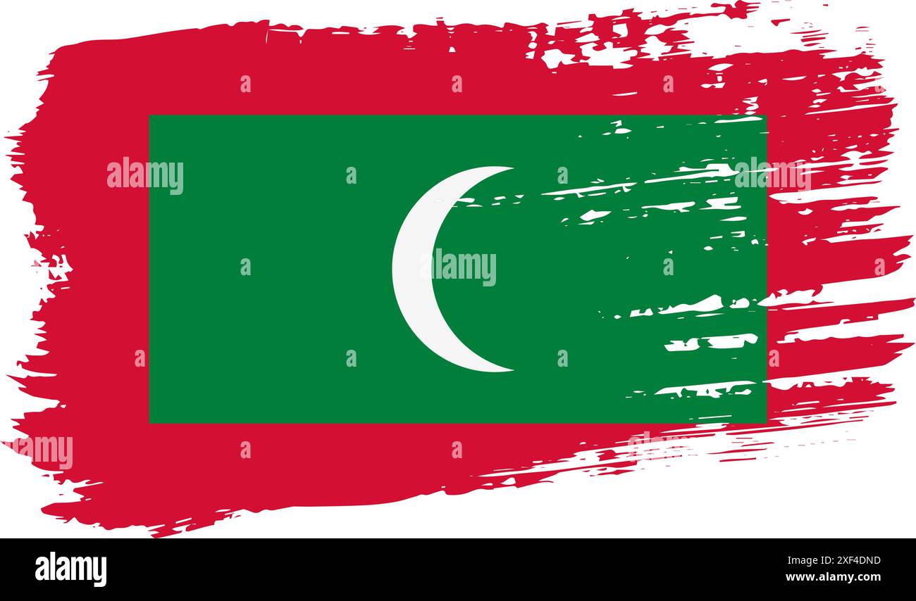 Maldives flag, wide brush stroke on transparent background, vector ...