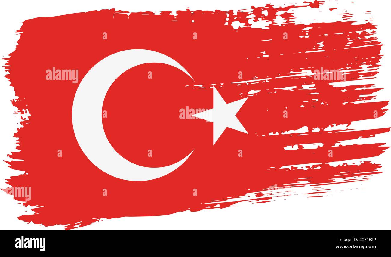 Turkey flag, wide brush stroke on transparent background, vector Stock ...
