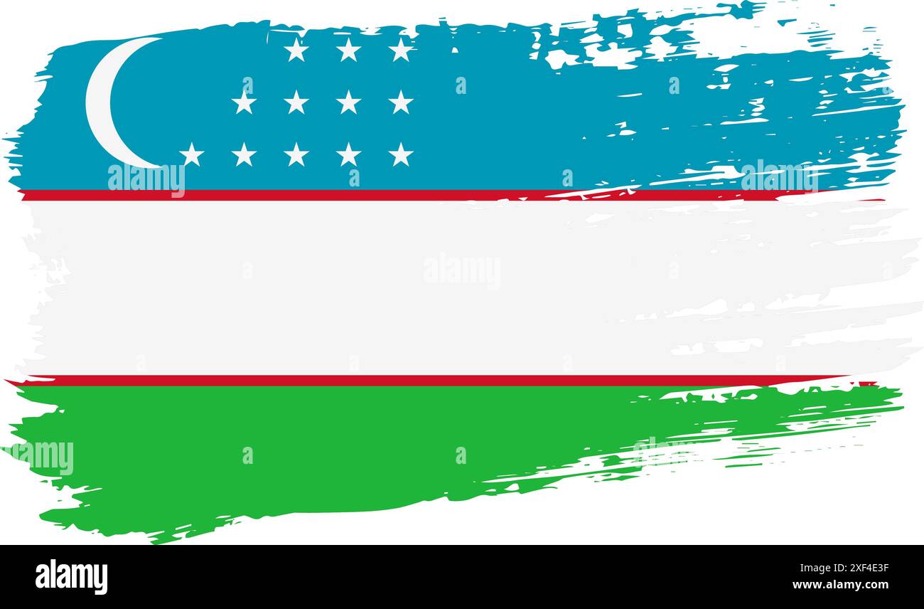 Uzbekistan flag, wide brush stroke on transparent background, vector ...