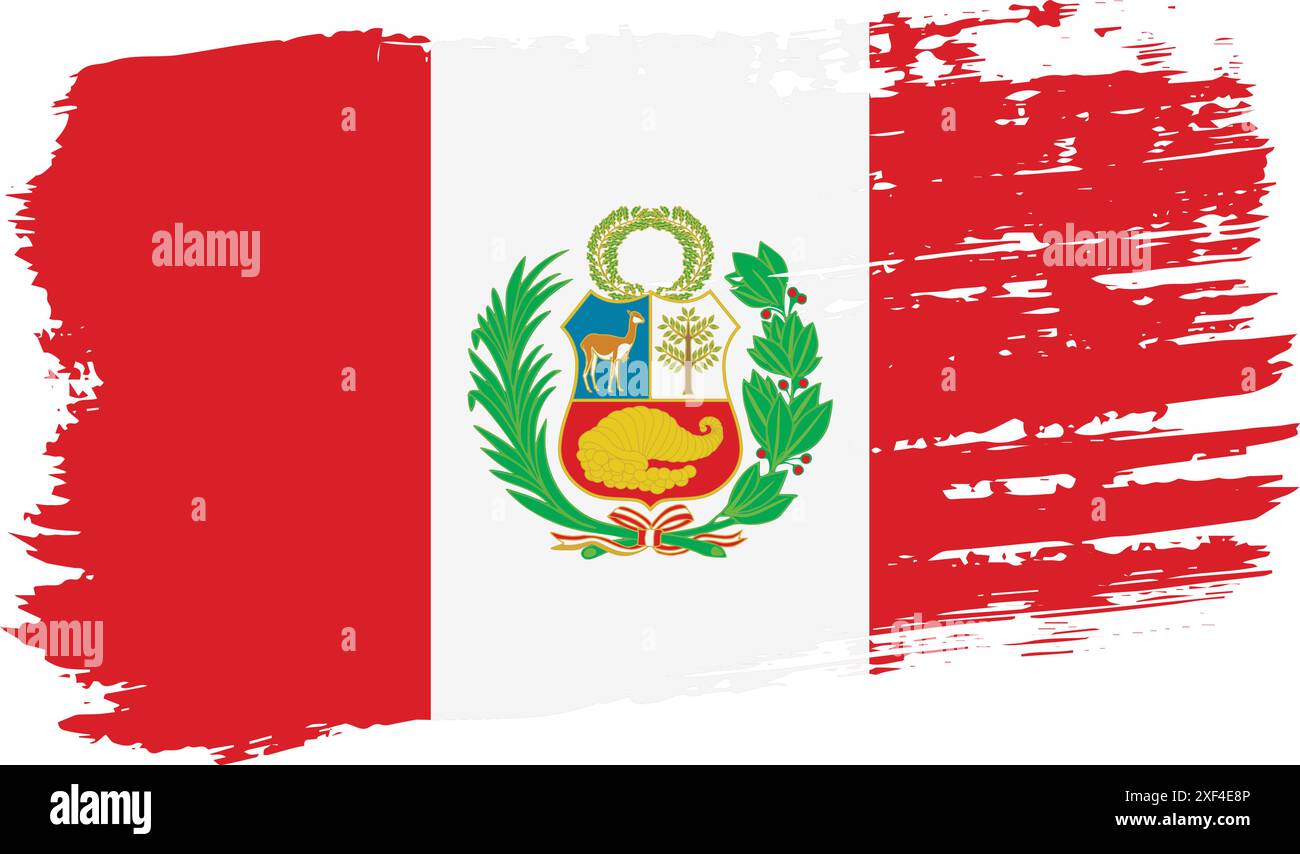 Peru flag, wide brush stroke on transparent background, vector Stock ...