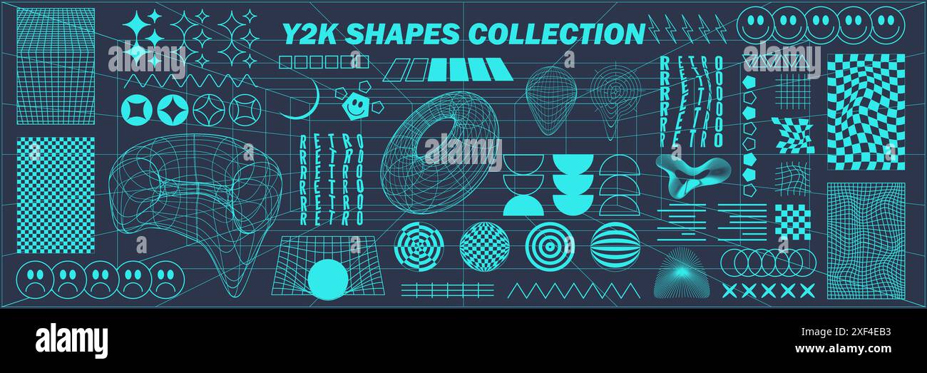 Abstract geometry hud wireframe shapes and patterns, cyberpunk elements ...