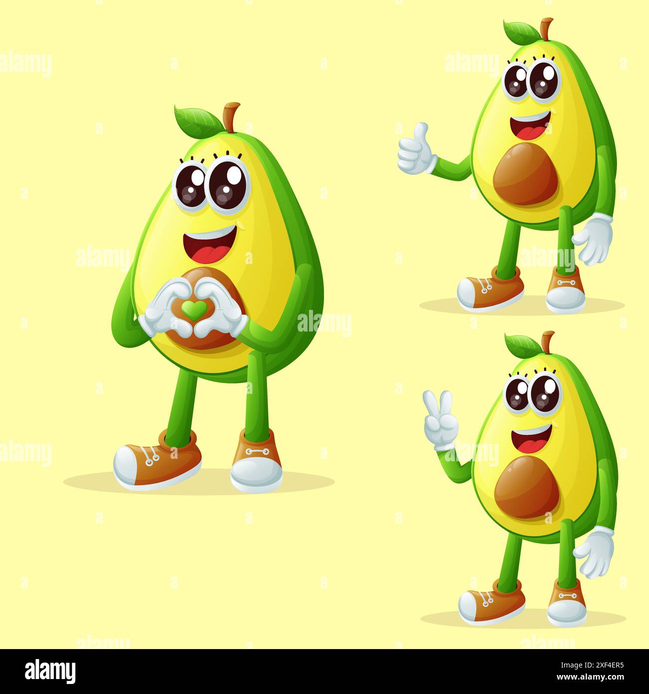 Set of cute avocado characters making playful hand signs. Perfect for ...