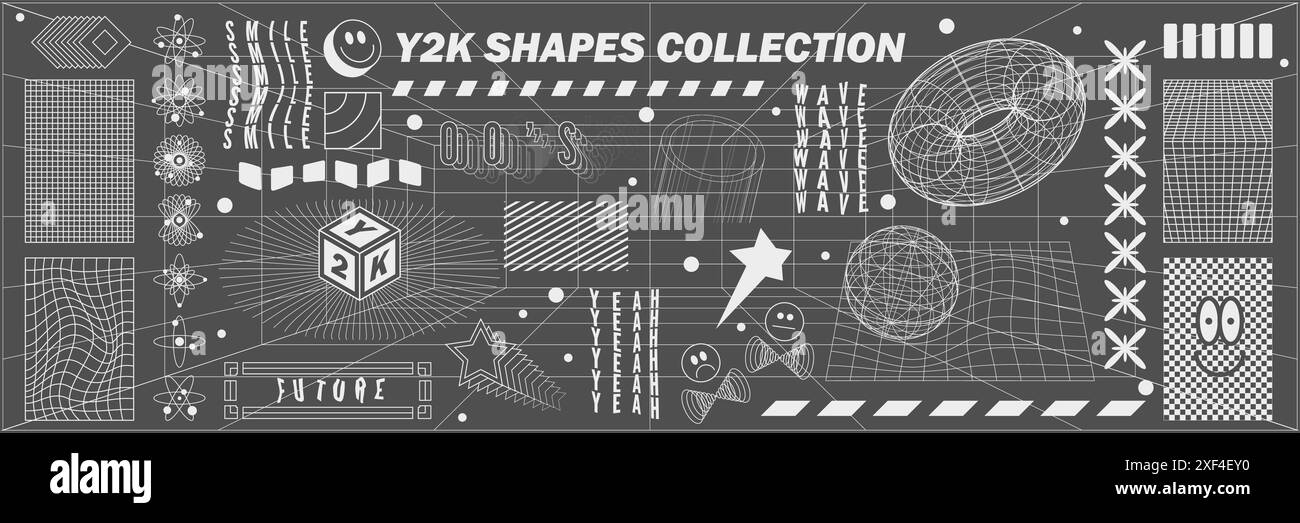 Abstract geometry hud wireframe shapes and patterns, cyberpunk elements ...