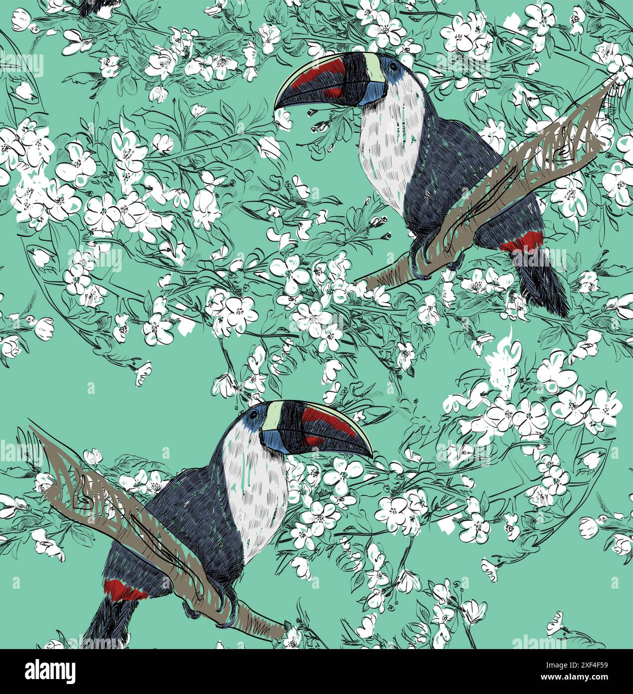 Vector sketch of a parrot with flowers. Hand drawn illustration Stock ...