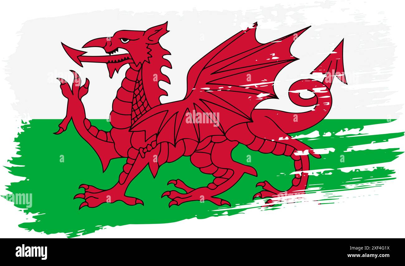 Wales flag, wide brush stroke on transparent background, vector Stock ...