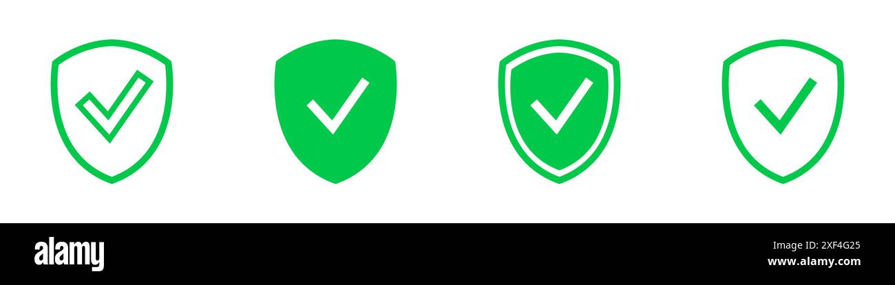 Set of shield icon - check marks, yes or ok. Vector clipart of ...