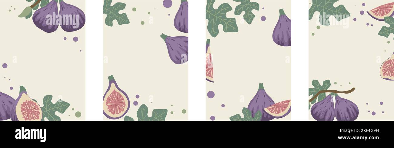 Ripe juicy figs and leaves set of vertical backgrounds. Exotic fruit ...
