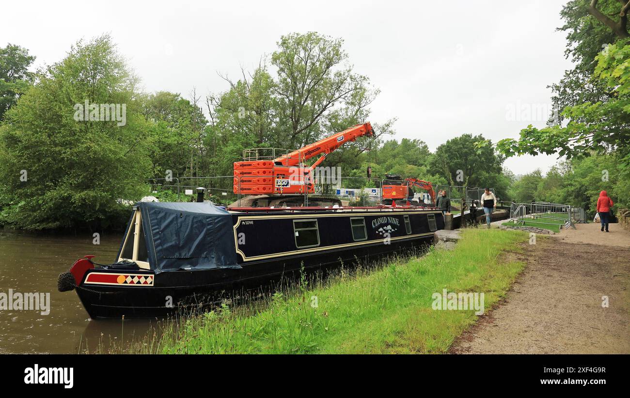 Following repairs to lock 7 on the Peak Forest canal at Marple flight a ...