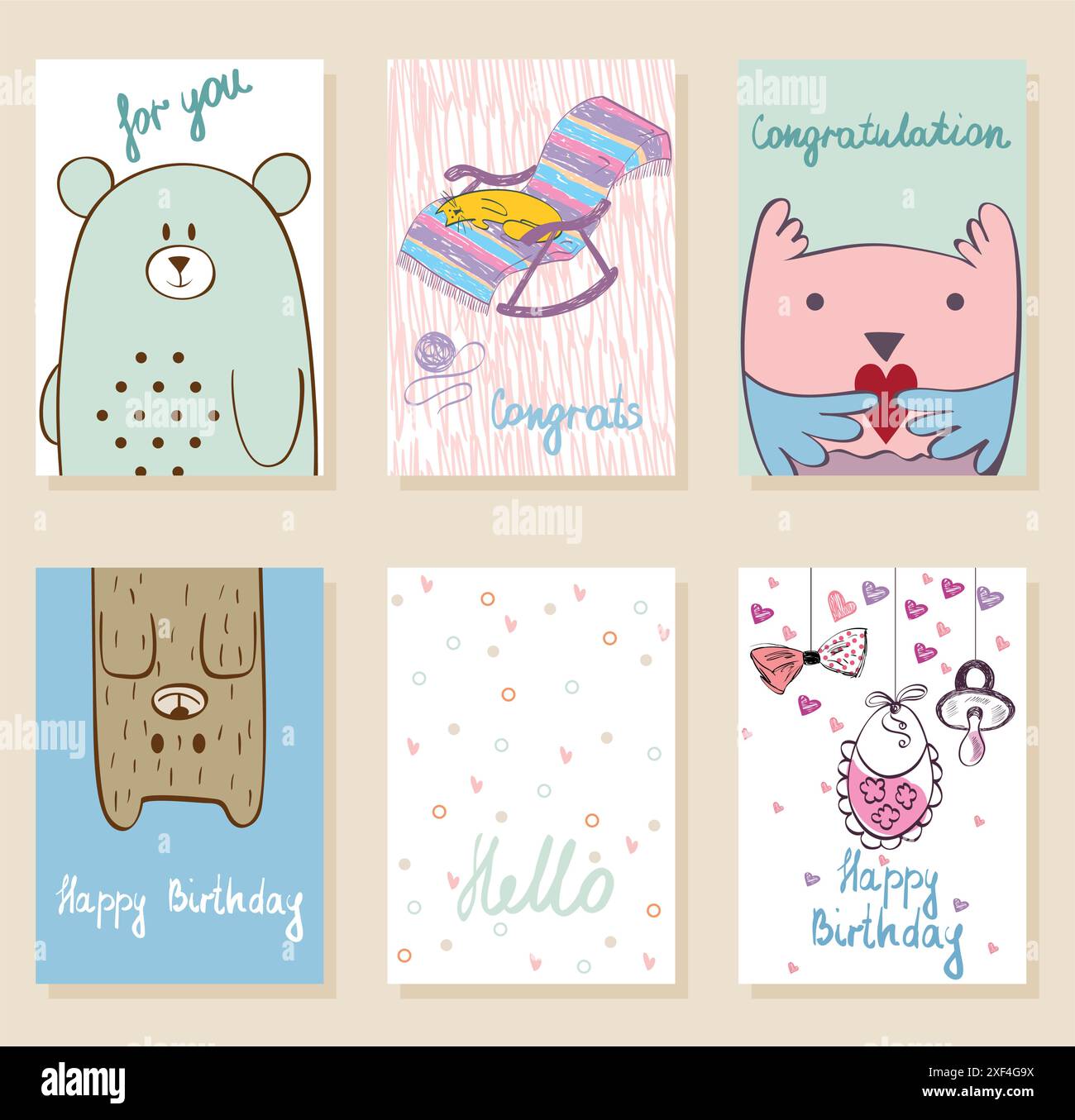 Collection of cute artistic cards for kids. Funny animals in vector ...