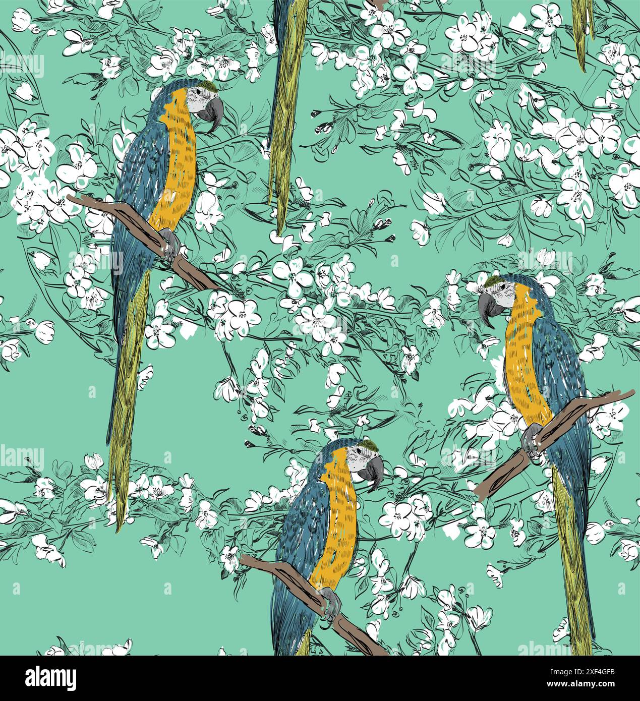 Vector sketch of a parrot with flowers. Hand drawn illustration Stock ...