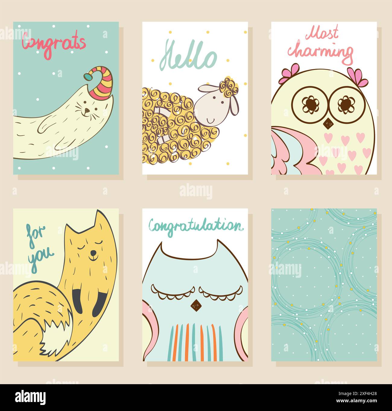 Collection of cute artistic cards for kids. Funny animals in vector ...