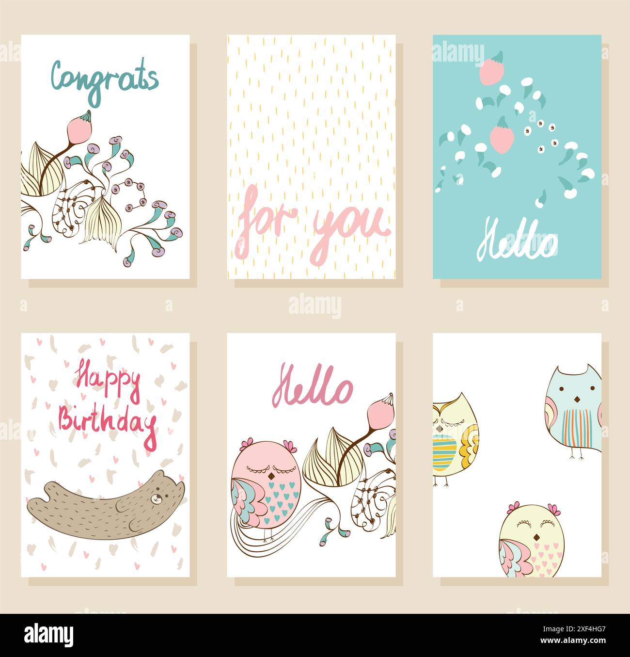 Collection of cute artistic cards for kids. Funny owls in vector Stock ...