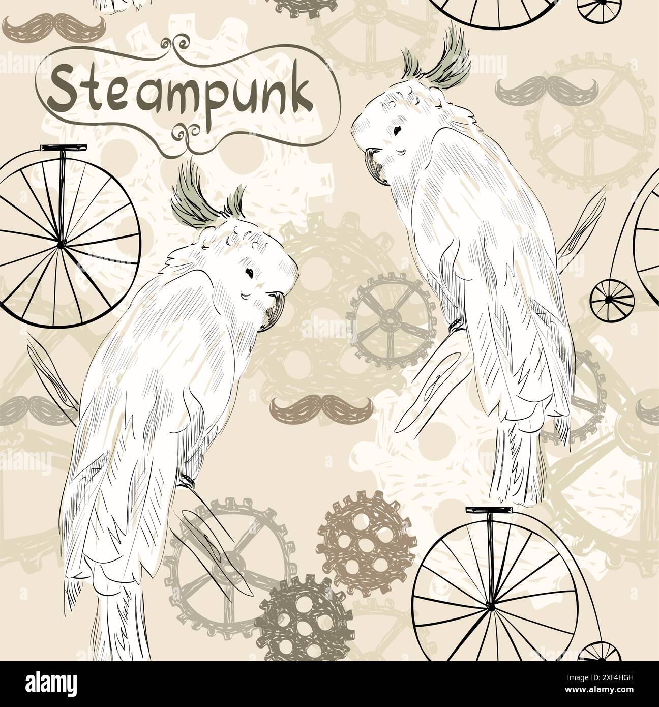 drawn illustration of an parrot in style steampunk Stock Vector Image ...