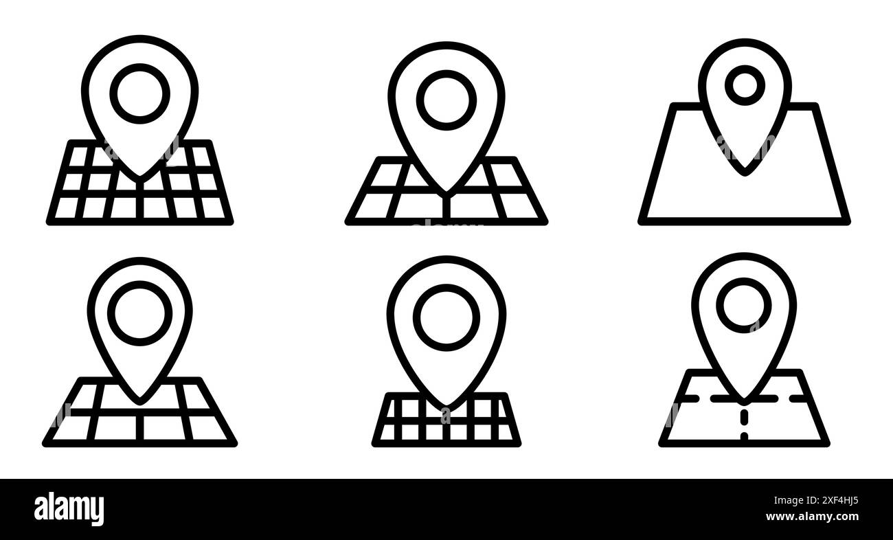 GPS vector icons set. Black map pin icon. Minimalistic linear icon of a ... GPS vector icons set. Black map pin icon. Minimalistic linear icon of a ...