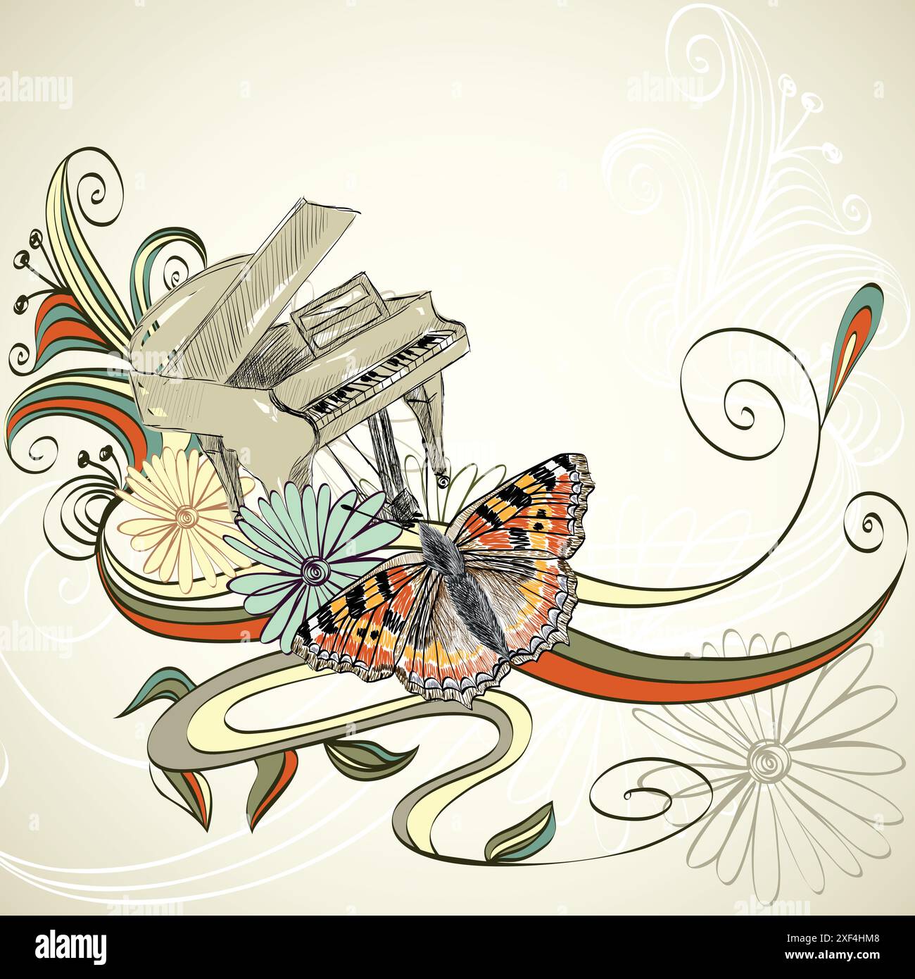 sketch grand piano on a beige background Stock Vector Image & Art - Alamy