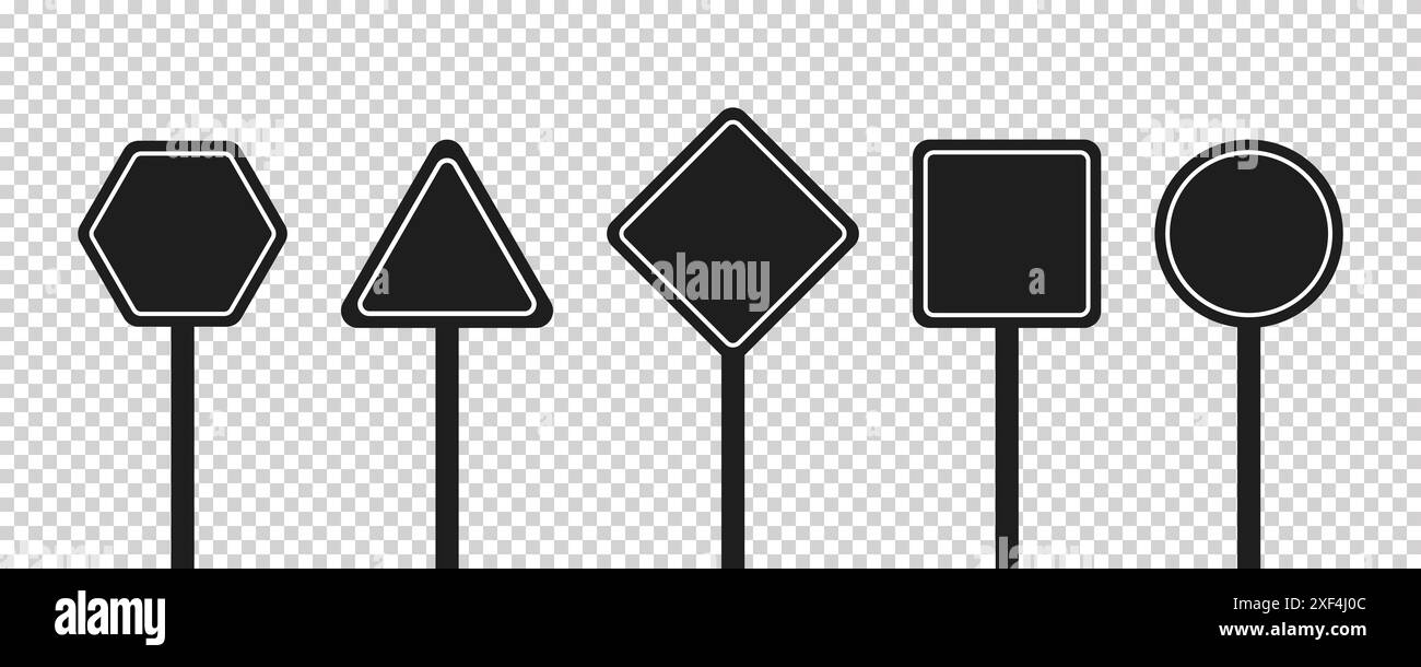 Set of round, square, rhombic, triangular and hexagonal black road ...