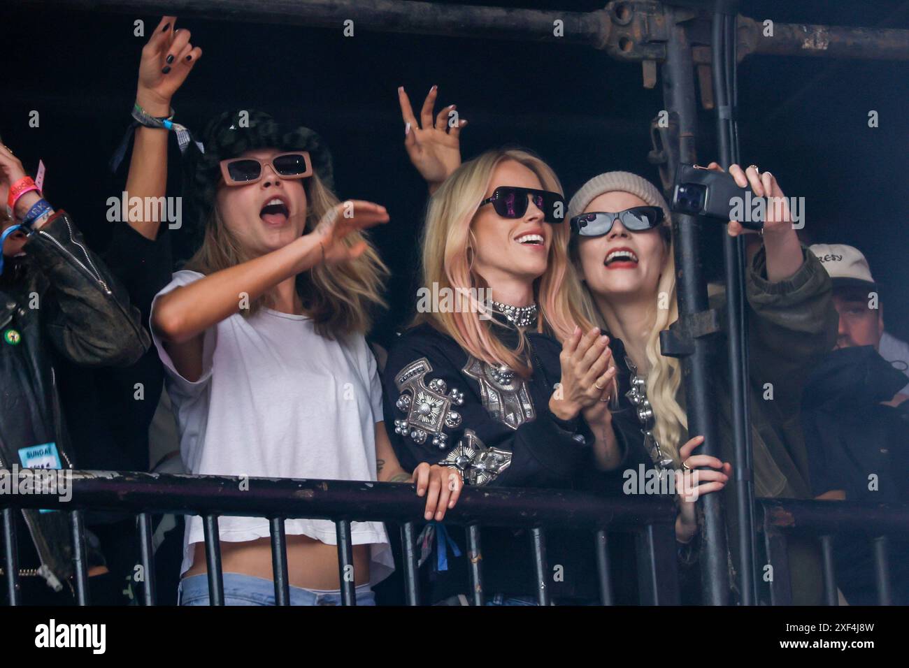 Cara Delevingne, from left, Lady Mary Charteris and Anya Taylor-Joy ...