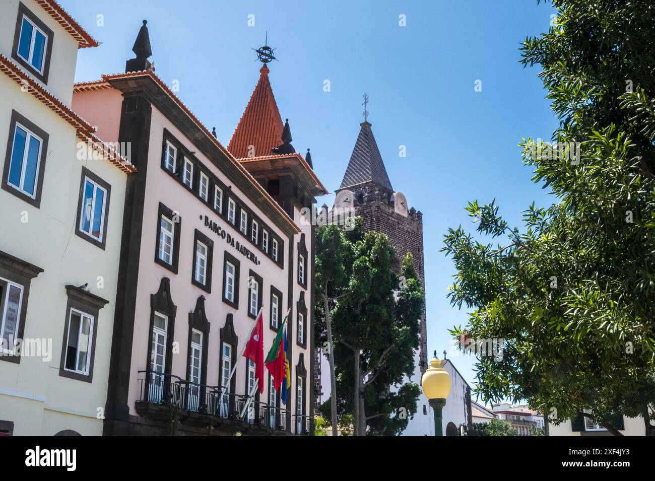 The historic town of Funchal ,Madeira, Portugal, showing the Cathedral ...