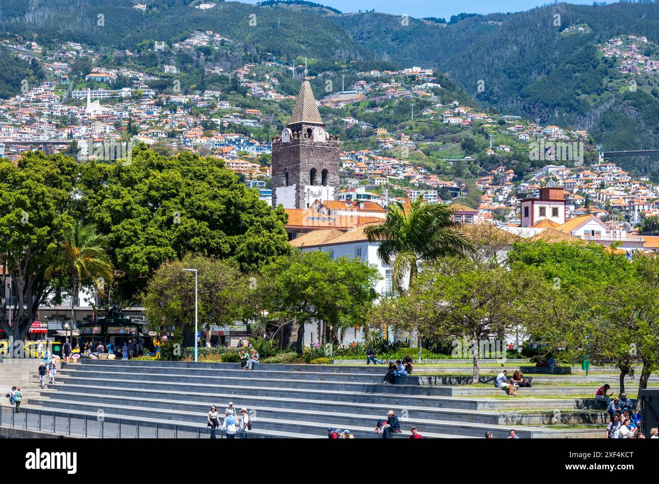 The historic town of Funchal ,Madeira, Portugal, showing the Cathedral ...