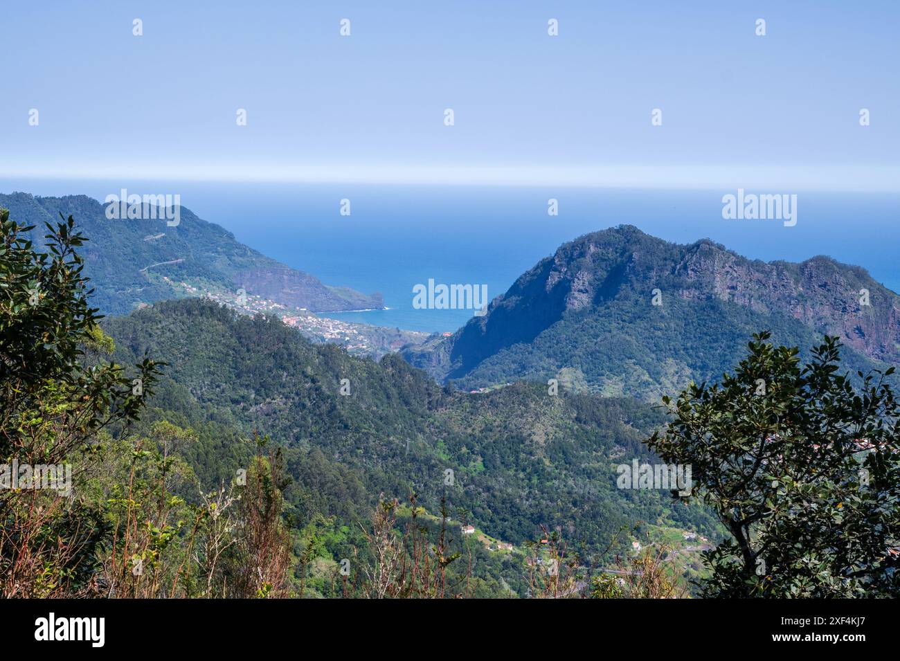 Eagle Rock, Penha de Aguia, Faial, Madeira seen high above the heat ...