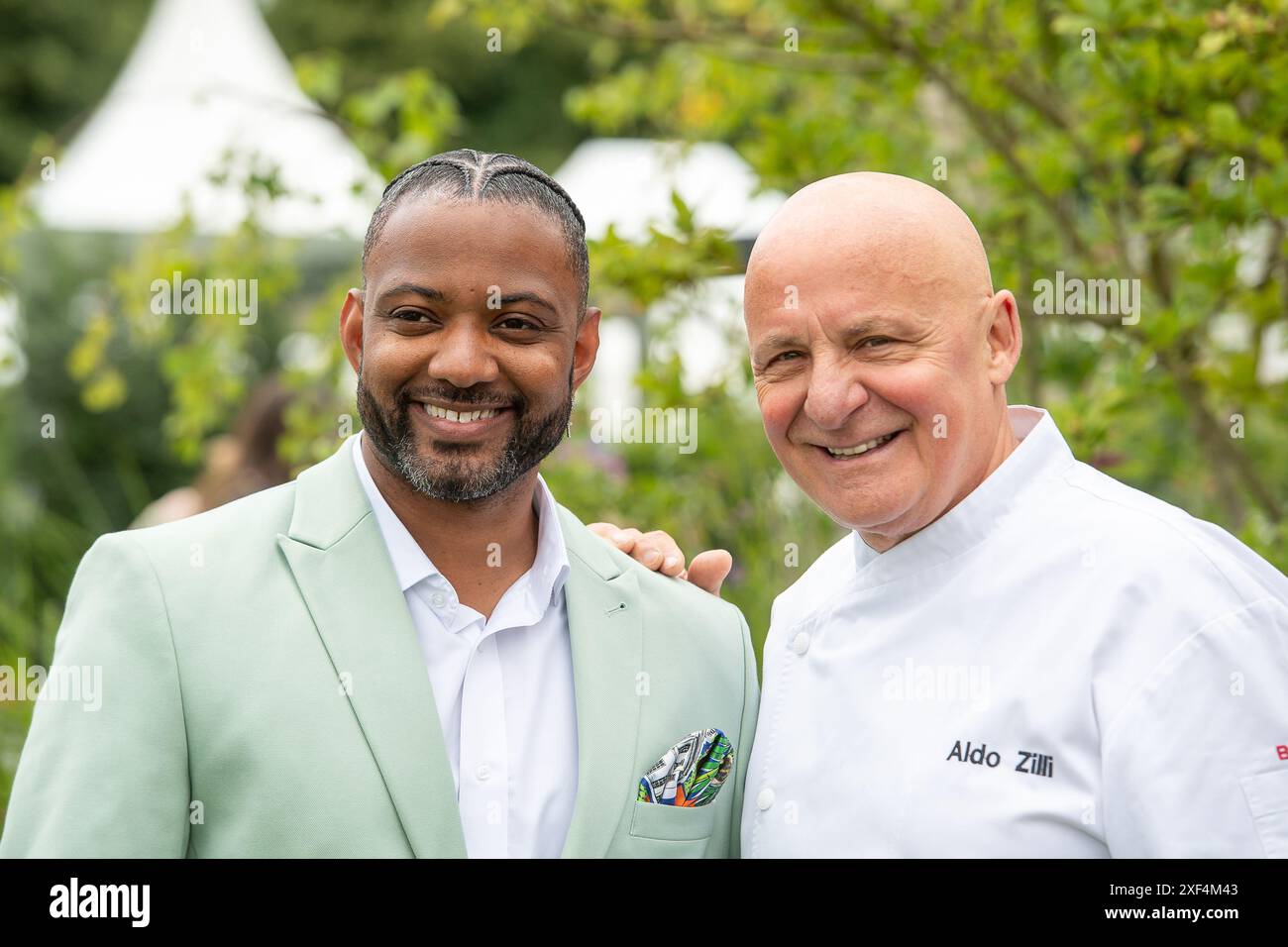 East Molesey, UK. 1st July, 2024. J B Gill (L) and celebrity chef Aldo ...