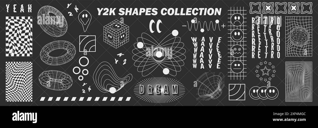 Abstract geometry hud wireframe shapes and patterns, cyberpunk elements ...