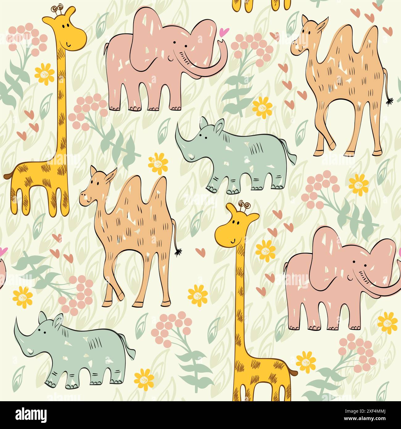 vector hand draw seamless pattern with animals Stock Vector Image & Art ...