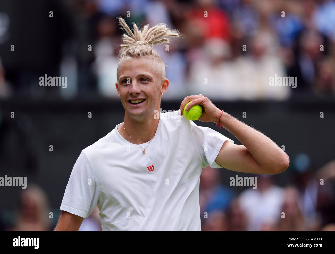Mark Lajal in action against Carlos Alcaraz (not pictured) on day one ...