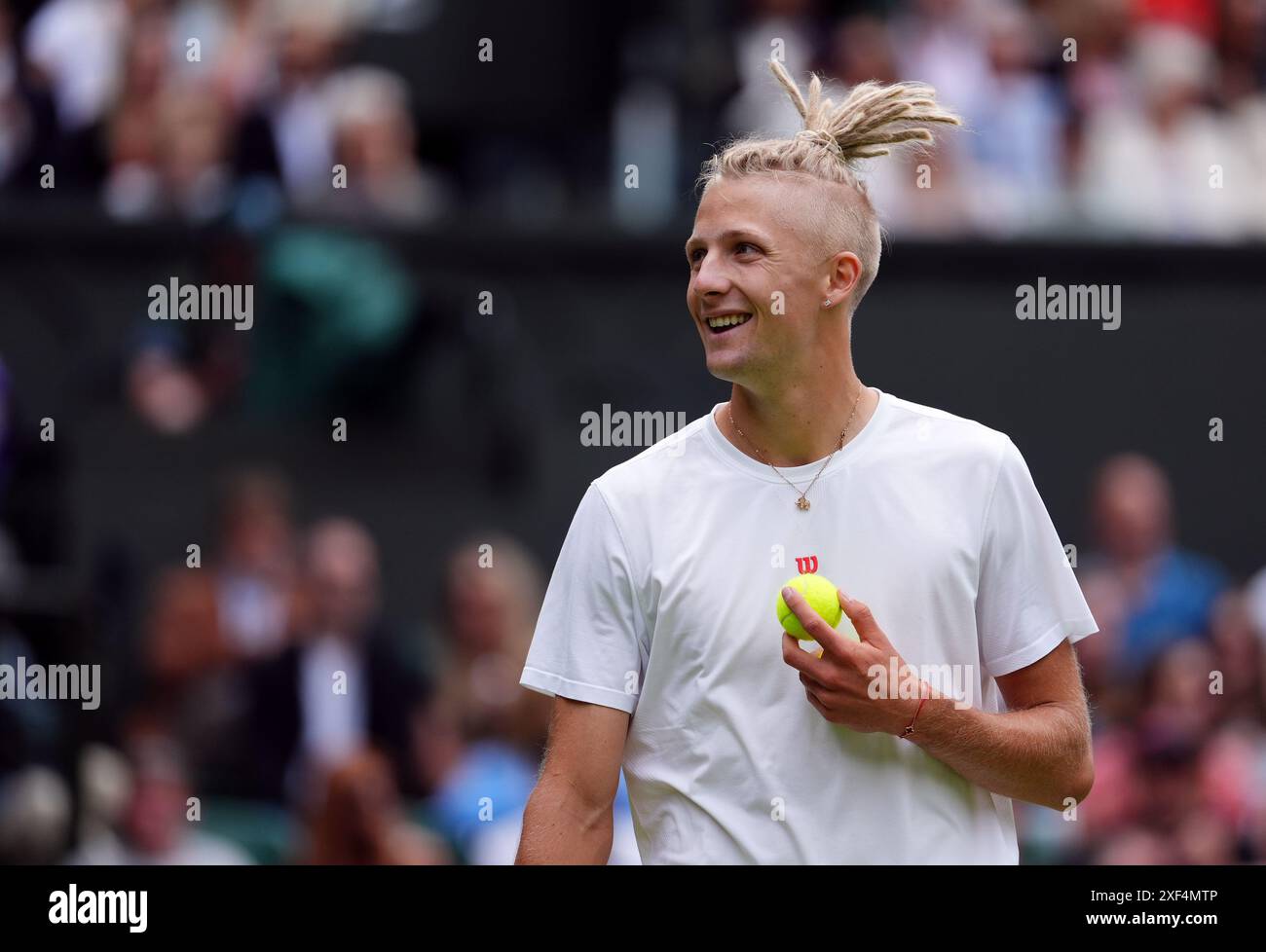 Mark Lajal in action against Carlos Alcaraz (not pictured) on day one ...