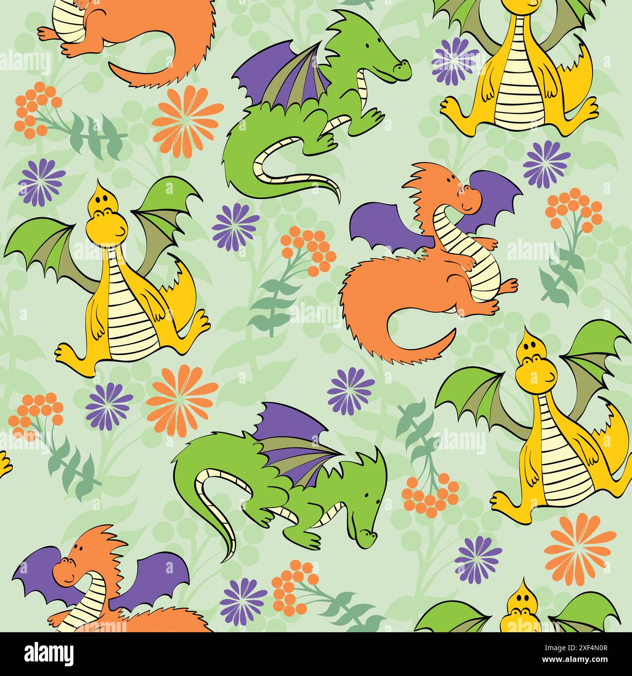 vector hand draw seamless pattern with dragons Stock Vector Image & Art ...
