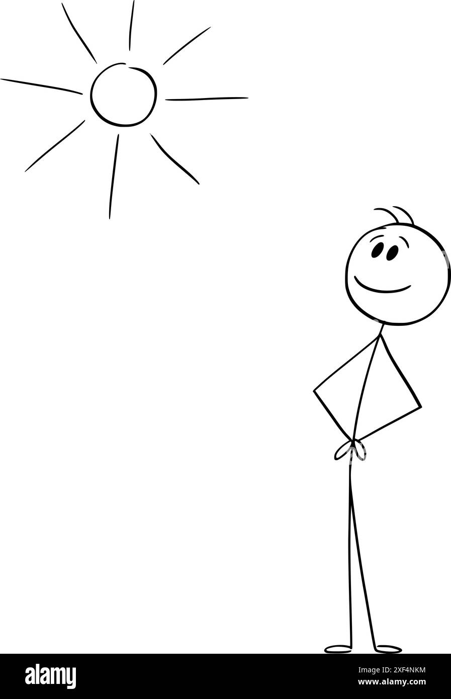 Smiling person enjoying sunny weather , vector cartoon stick figure or ...