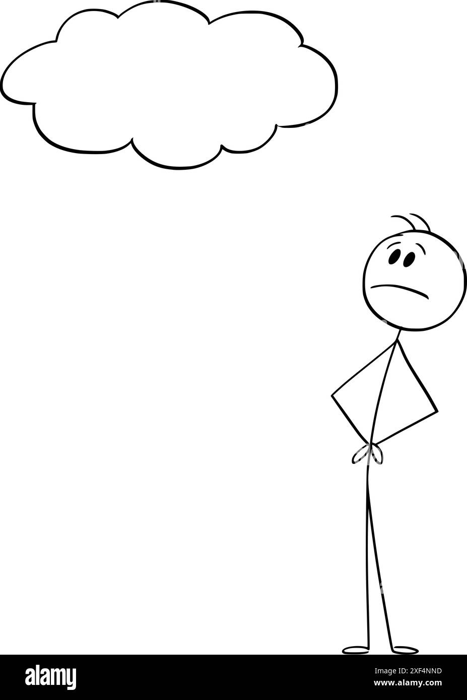 Worrying unhappy person watching rain cloud on the sky, vector cartoon ...