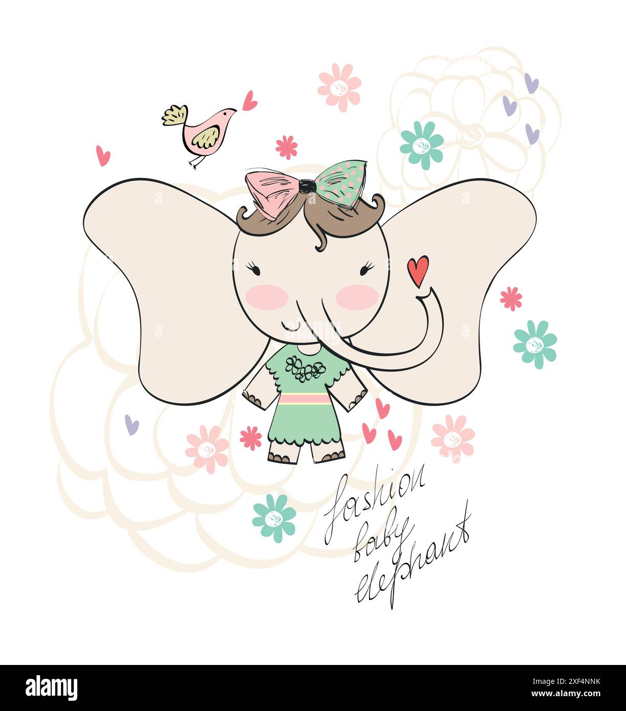 Fashion elephant girl. Vector hand drawn illustration Stock Vector ...