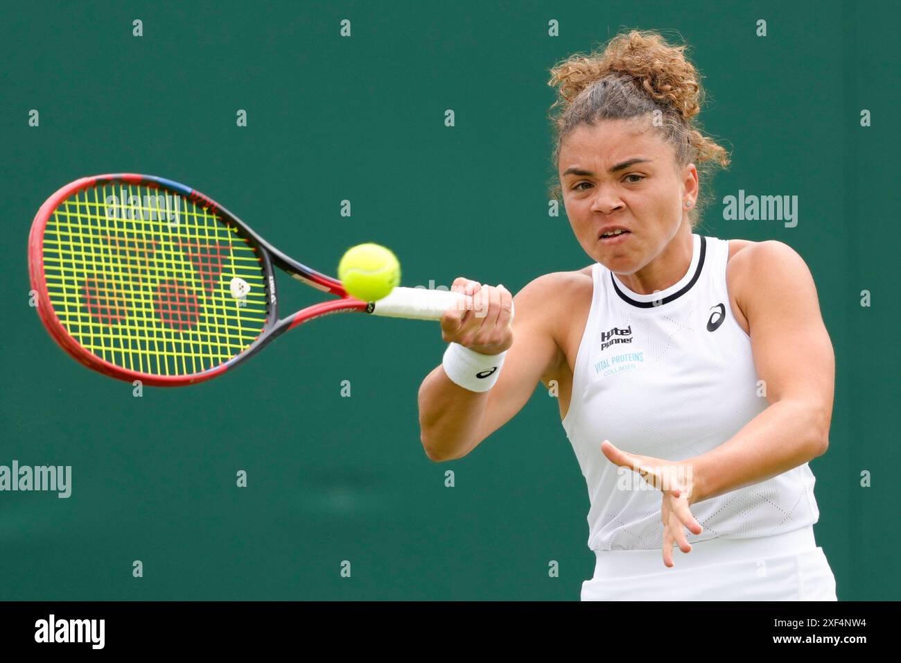 Jasmine Paolini of Italy plays a forehand return to Sara Sorribes Tormo ...