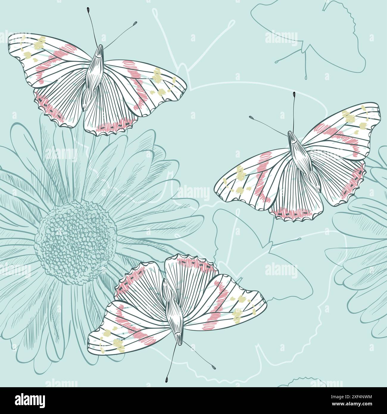 Illustration of beautiful butterflies flying around flower Stock Vector ...