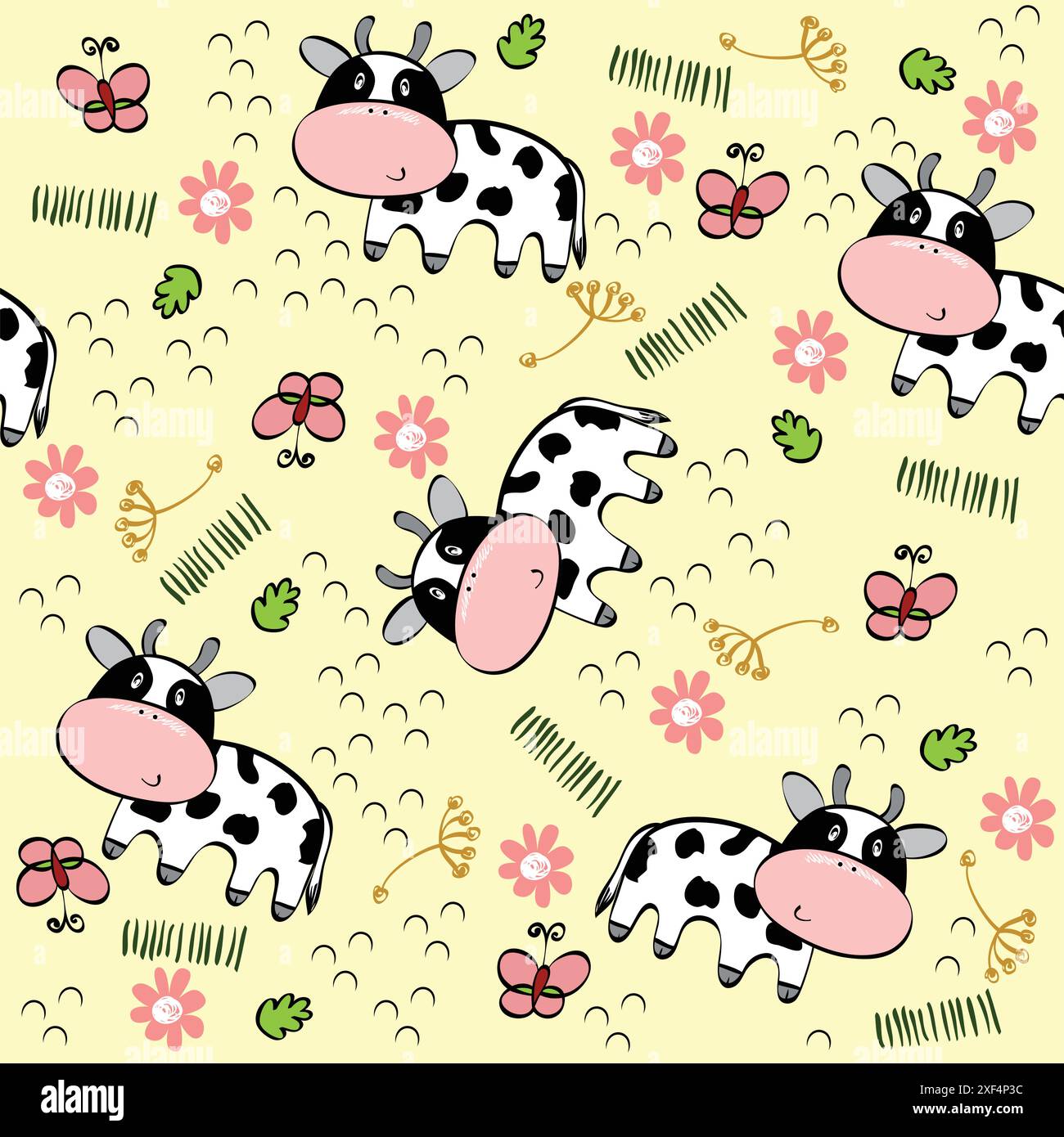 babies hand draw seamless pattern with cows Stock Vector Image & Art ...