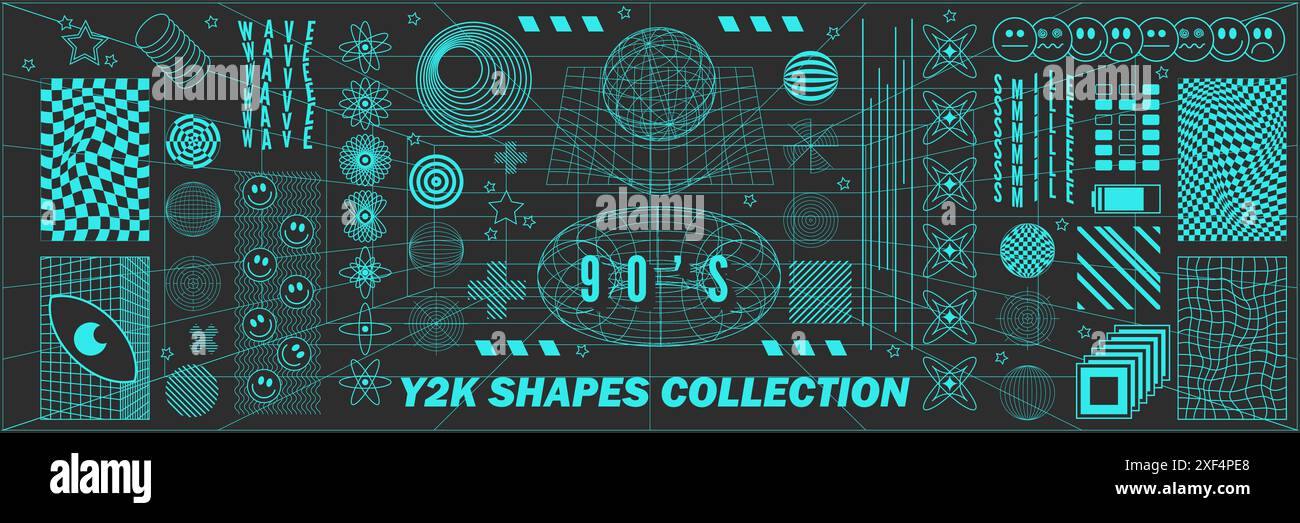 Abstract geometry hud wireframe shapes and patterns, cyberpunk elements ...