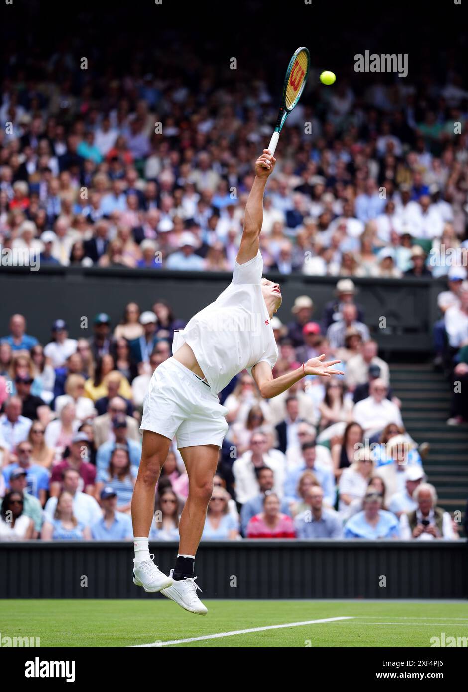 Mark Lajal in action against Carlos Alcaraz (not pictured) on day one ...