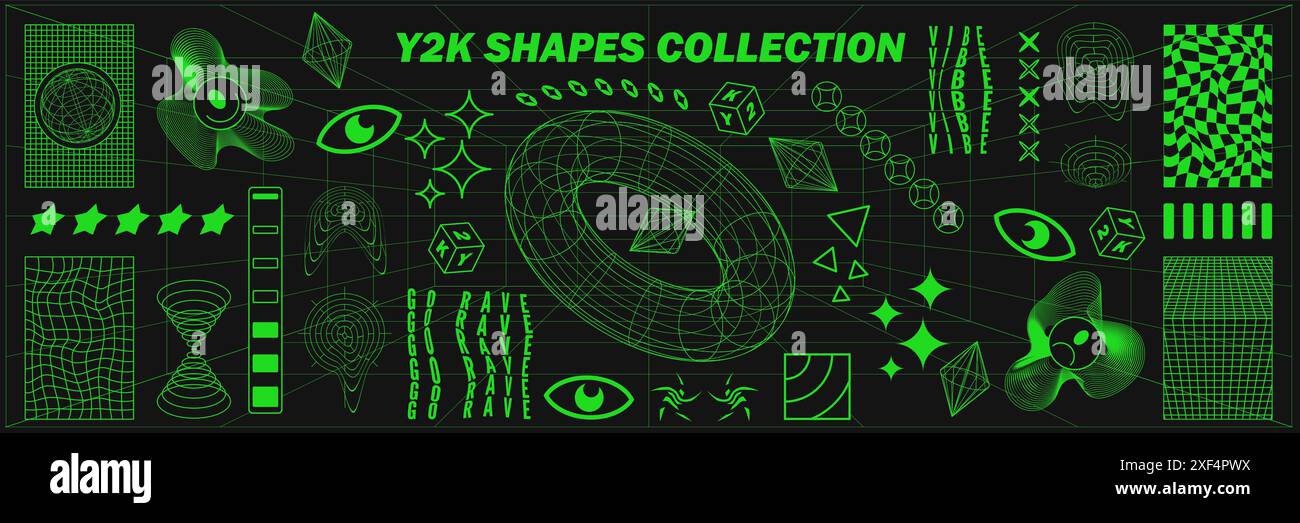 Abstract geometry wireframe shapes and patterns, cyberpunk elements ...