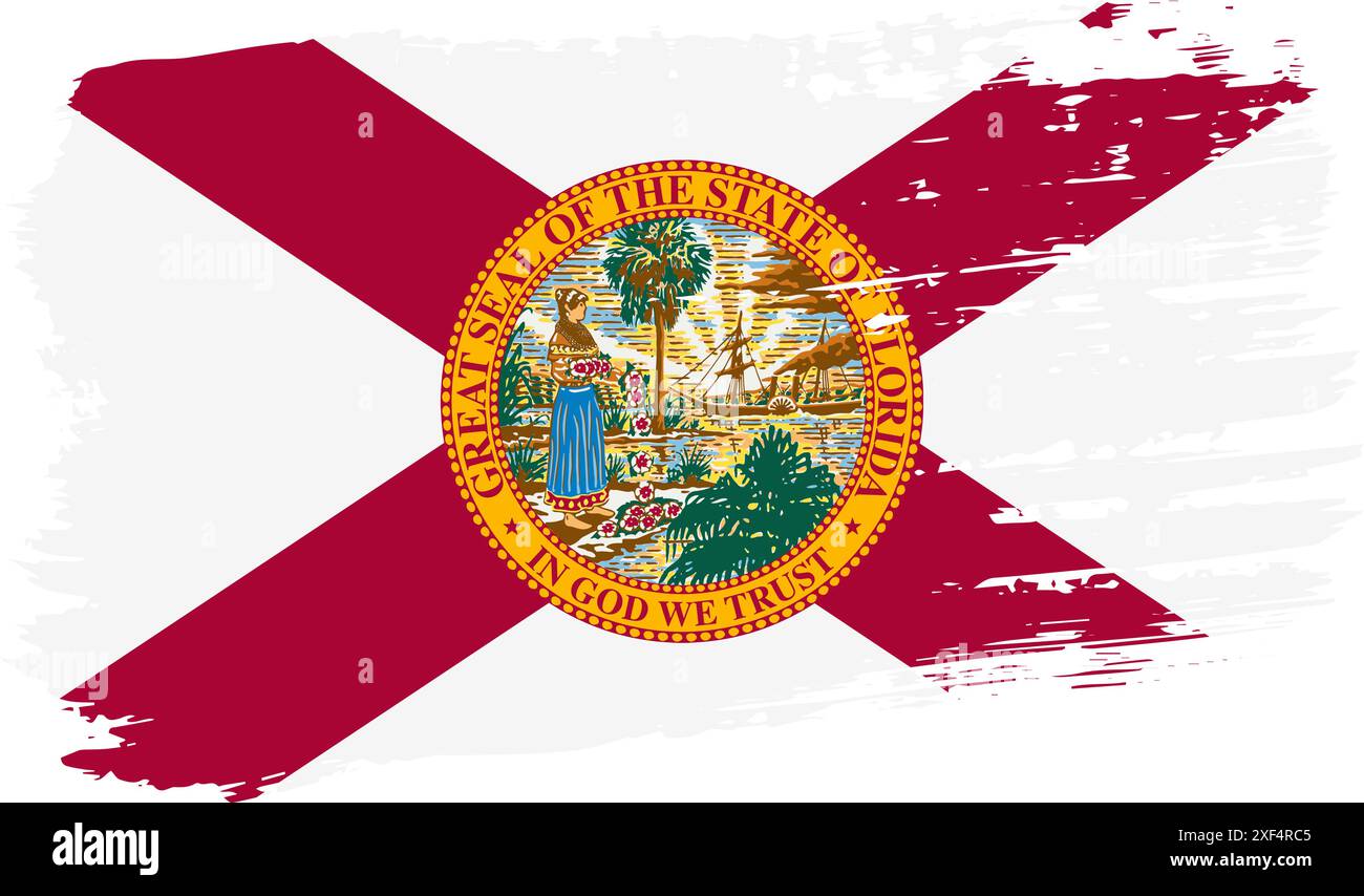 Florida US flag, wide brush stroke on transparent background, vector ...