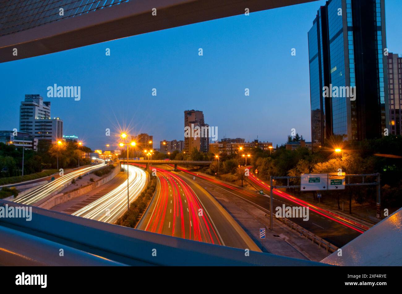 M-30 motorway from La Paloma bridge, night view. Madrid, Spain Stock ...