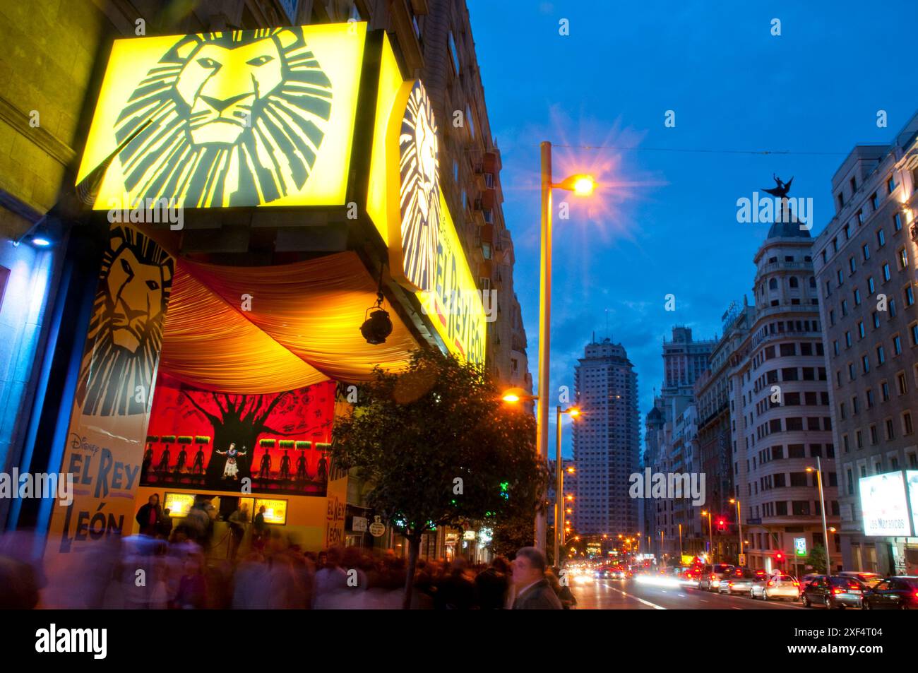 The Lion King musical show at Gran Via, night view. Madrid, Spain Stock ...