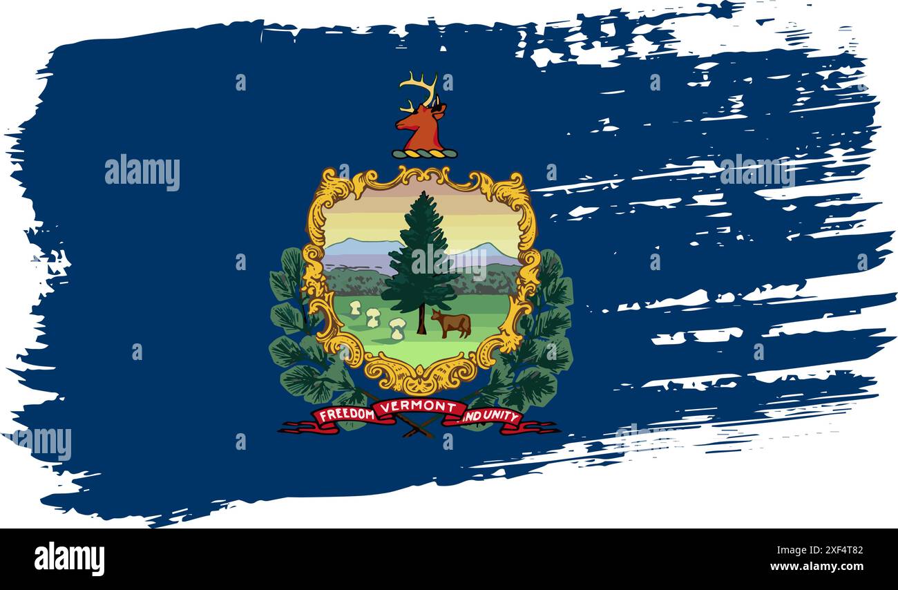 Vermont US flag, wide brush stroke on transparent background, vector ...