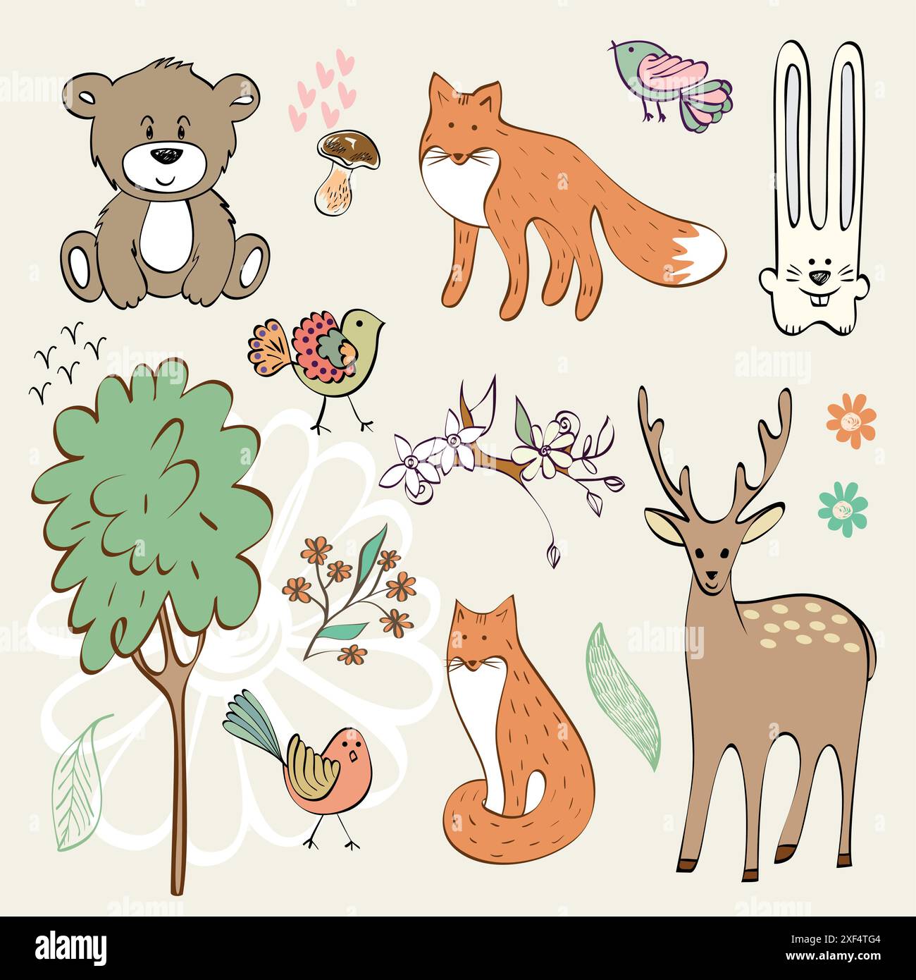 set of wild animals. Hand drawn illustration Stock Vector Image & Art ...