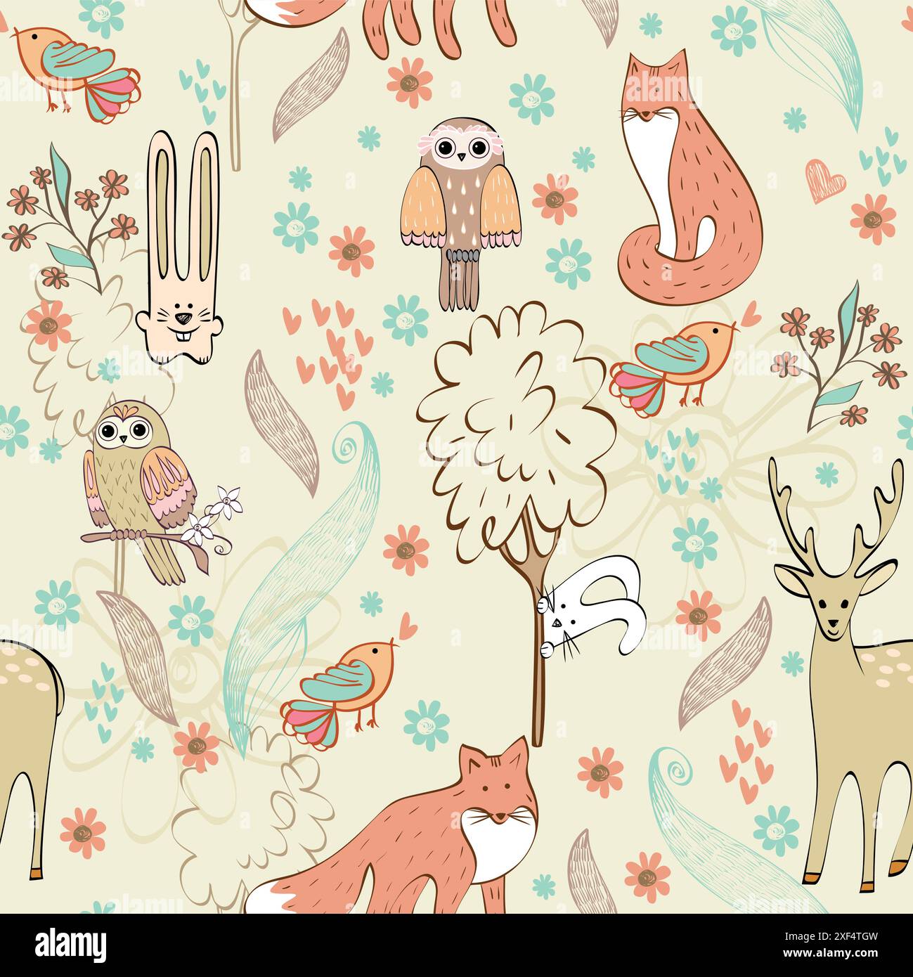 vector cute children seamless pattern with animals Stock Vector Image ...