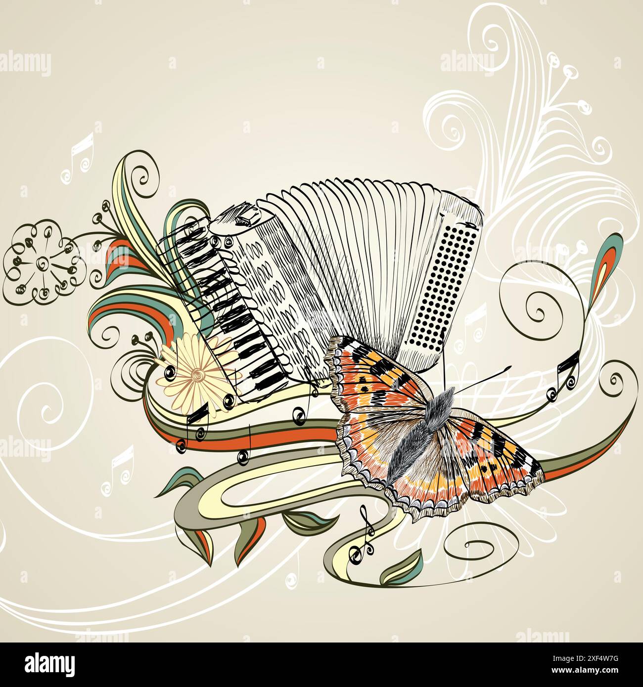 hand drawn accordion on a light background Stock Vector Image & Art - Alamy