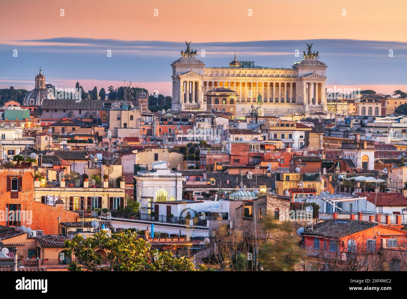 Rome, Italy rooftop skyline with the Victor Emmanuel II Monument at ...