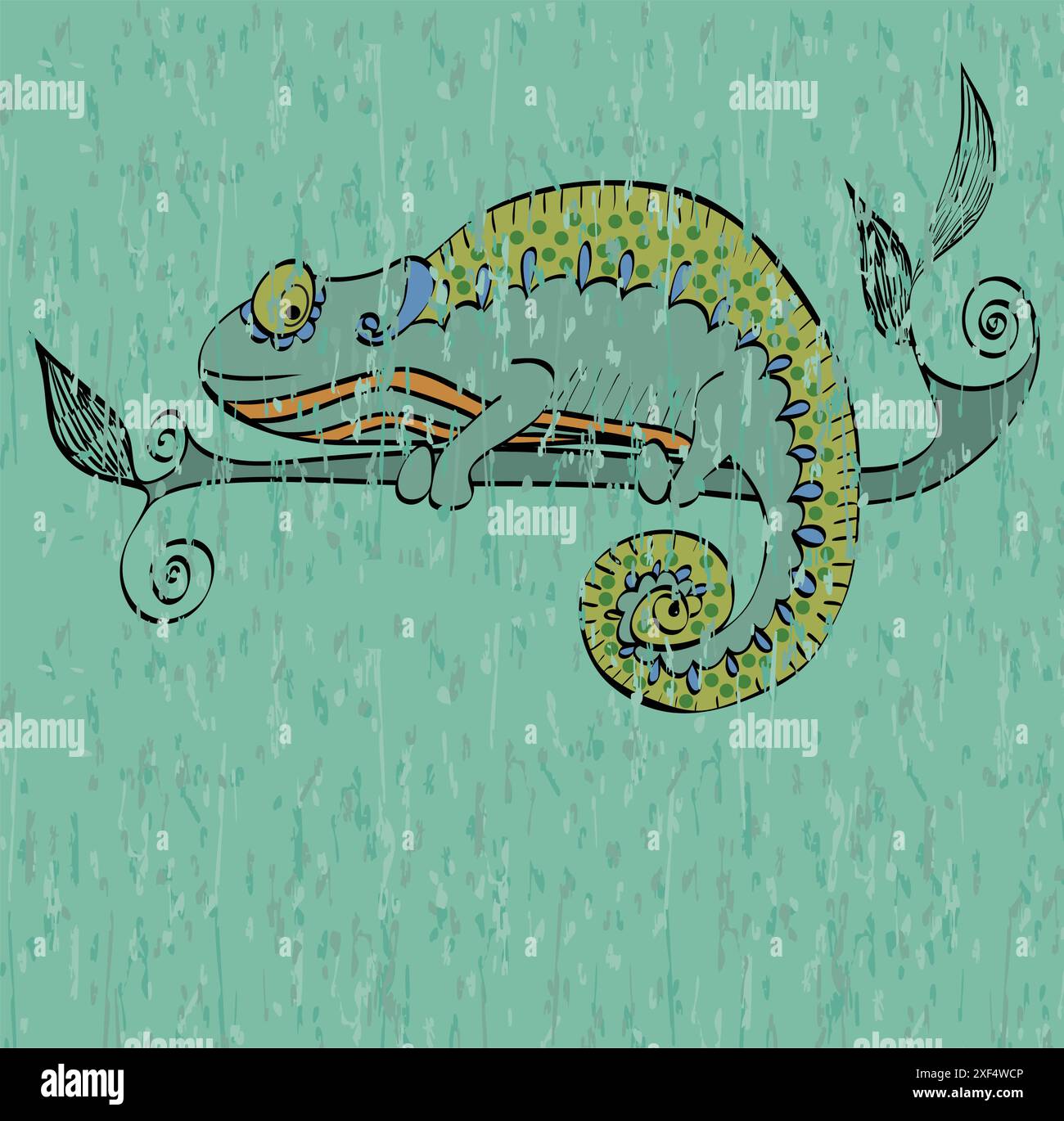 Vector hand drawn illustration with cartoon Chameleon Stock Vector ...