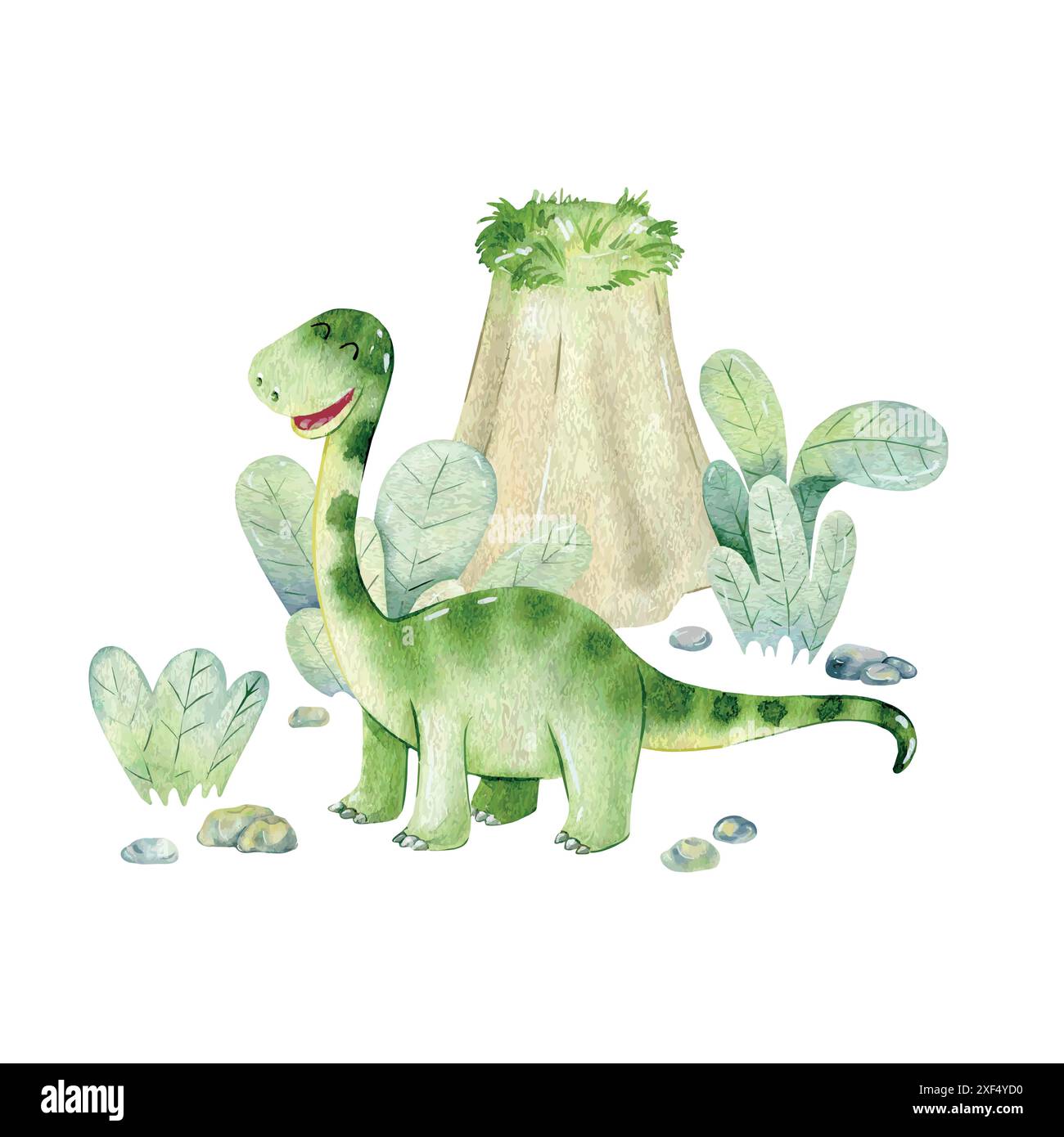 Vector watercolor dinosaur. Hand drawn illustration with brontosaurus Stock Vector Image & Art ...