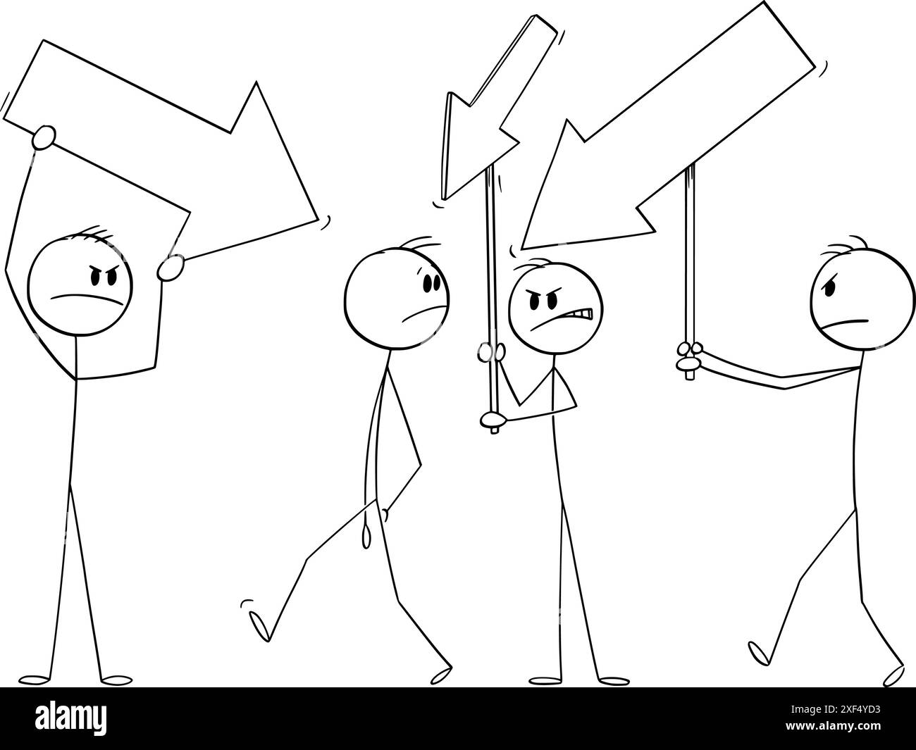 Angry team or crowd with arrows pointing at another person, vector ...